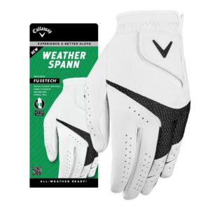 callaway golf weather spann glove (worn on right hand, standard, small, white)