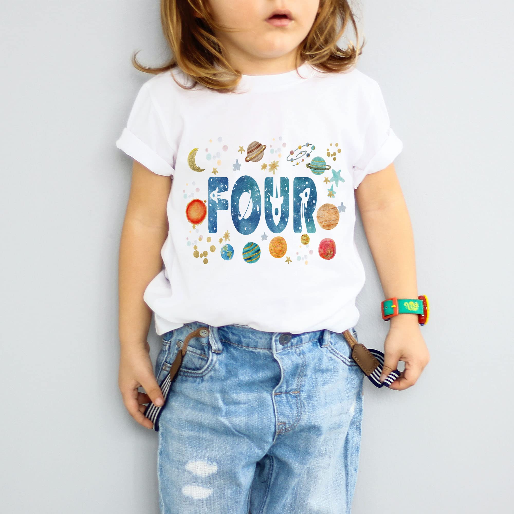 Space Four Birthday shirt Birthday boy Shirt astronaut 4th Birthday Party reaching 4 the moon birthday outfit rocket 4th Birthday Shirt (5 toddler)