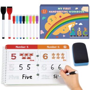 uneedity preschool learning activities tracing books for kids age 3-5,44 pages toddlers handwriting practice book,number letter tracing books learn shapes workbook autism montessori educational toy