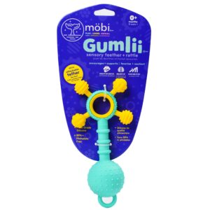 mobi gumlii sensory teether baby rattle toy - baby teething toy for babies 0-6 months, newborn baby sensory teether & rattle toy, made with food grade silicone, bpa and phthalate free - pack of 1