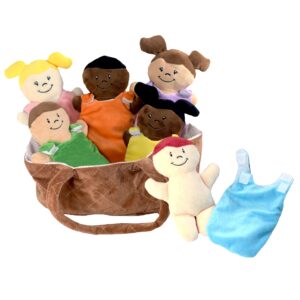 Basket of Babies Plush Baby Doll Set with Removable Clothing - Multicultural Diversity Baby Doll Toys for Boys and Girls with 6 Soft Baby Dolls, Interchangeable Clothing, Basket, Pillow, and Blanket