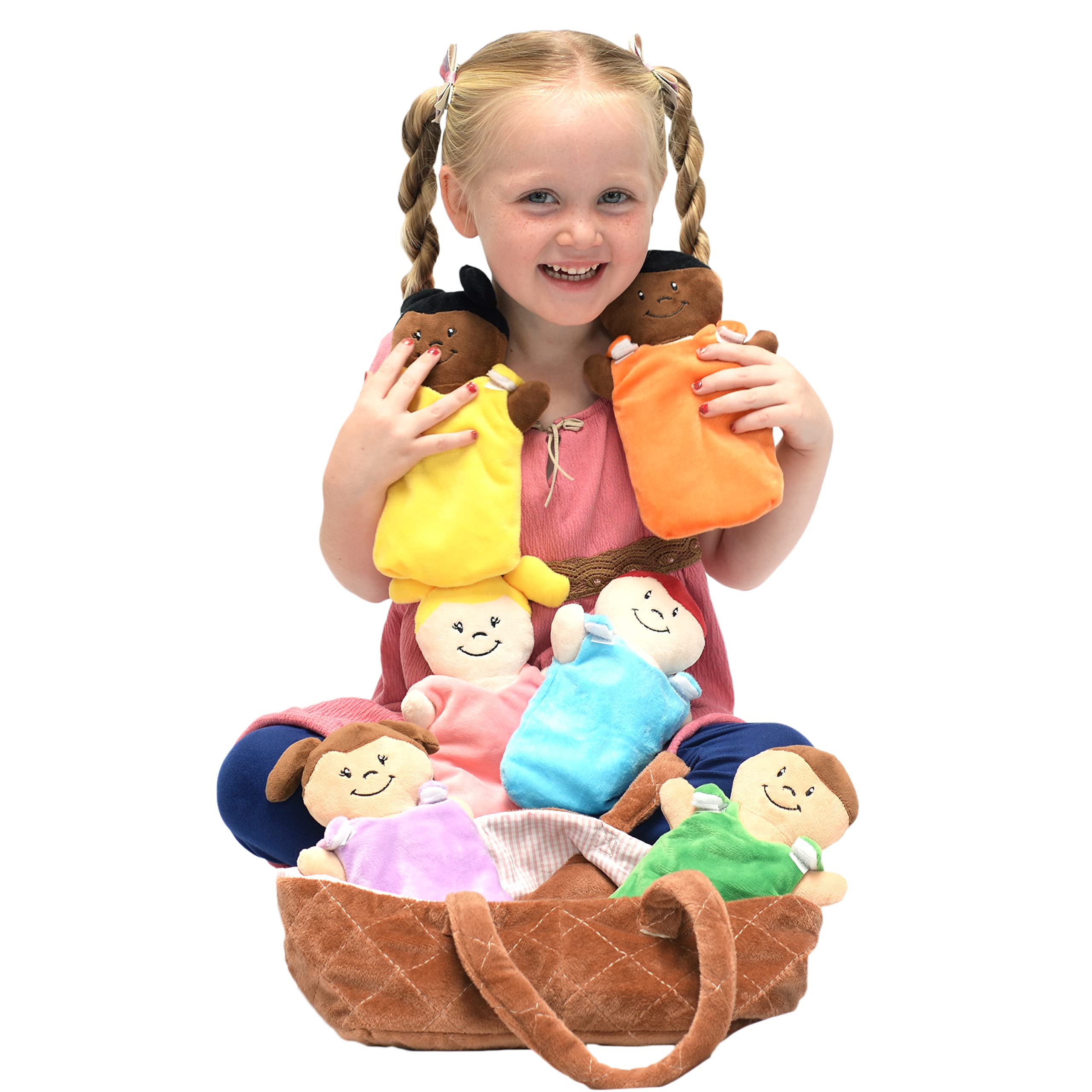 Basket of Babies Plush Baby Doll Set with Removable Clothing - Multicultural Diversity Baby Doll Toys for Boys and Girls with 6 Soft Baby Dolls, Interchangeable Clothing, Basket, Pillow, and Blanket