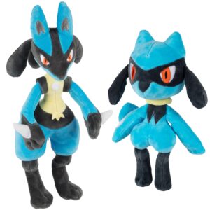 pokemon lucario & riolu plush stuffed animal toys, 2-pack - officially licensed - evolution set - gift for kids, boys & girls - ages 2+