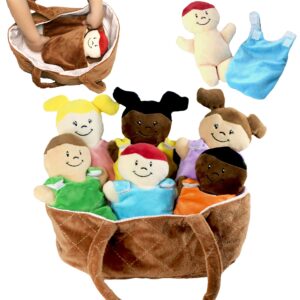 basket of babies plush baby doll set with removable clothing - multicultural diversity baby doll toys for boys and girls with 6 soft baby dolls, interchangeable clothing, basket, pillow, and blanket