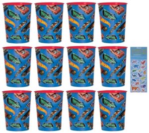 amscan hot wheels birthday party supplies bundle pack includes reusable plastic cups - 12 count