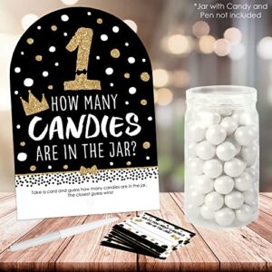 Big Dot of Happiness 1st Birthday Little Mr. Onederful - How Many Candies Boy First Birthday Party Game - 1 Stand and 40 Cards - Candy Guessing Game