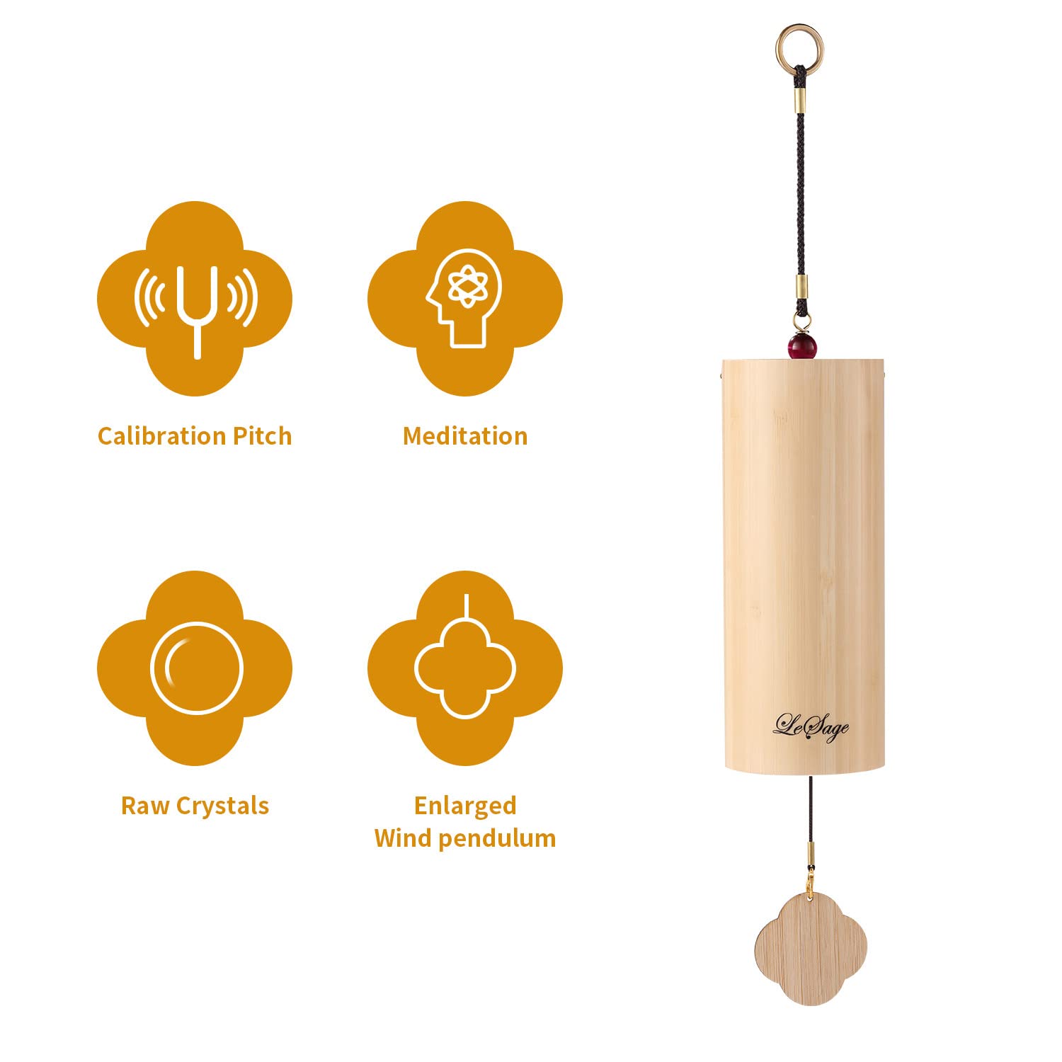 LeSage Chakra Chime Bamboo Meditation Chimes for Outdoors Zen Wind Chime Yoga Deep Sound Healing Wind Chimes Fm Chord Home Decoration