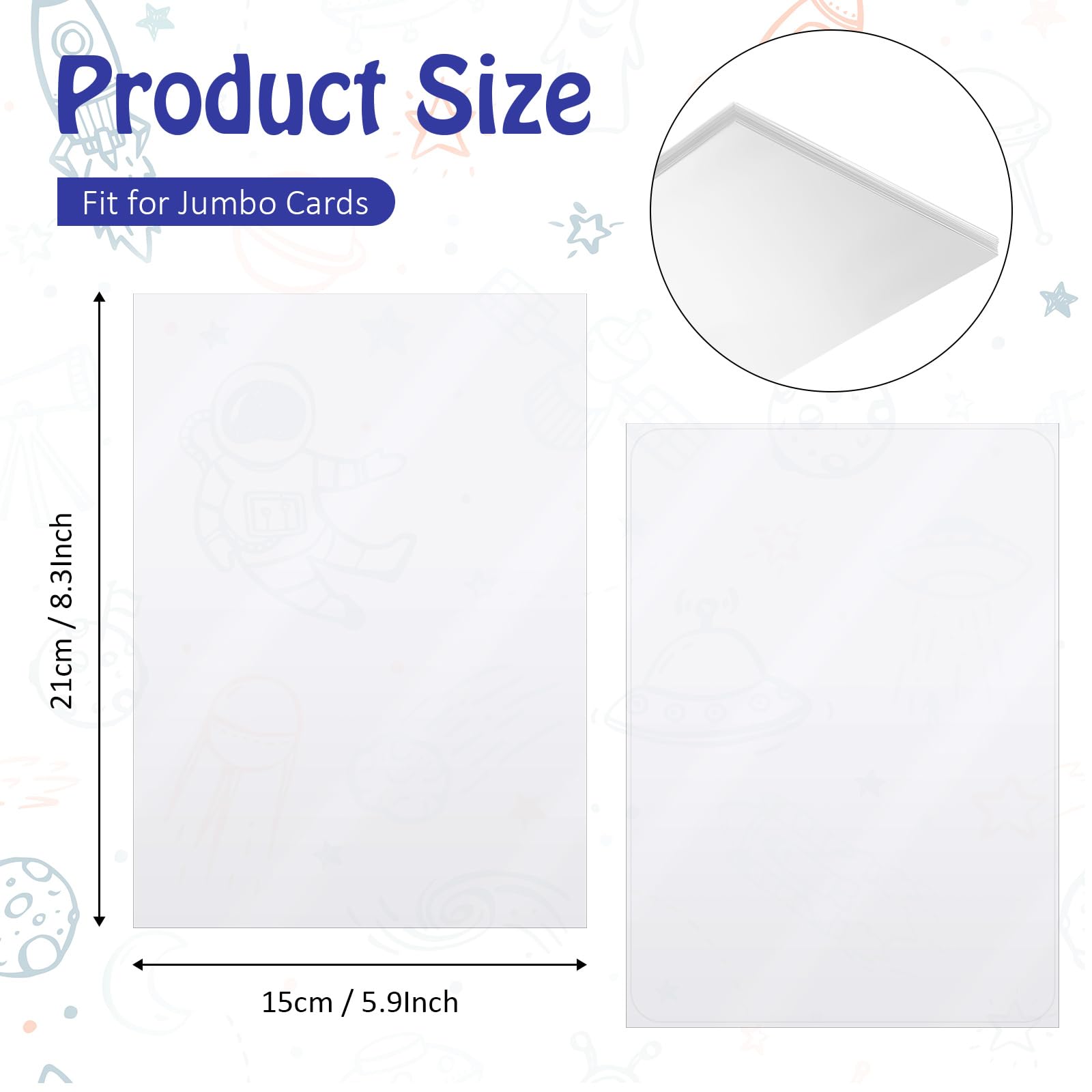 100 Pack Jumbo Card Binder Giant Card Sleeves Big Clear Trading 8.3 x 5.9 Inch Large Plastic Card Sleeves for Sports Games Photo Holder Protection, No Cards