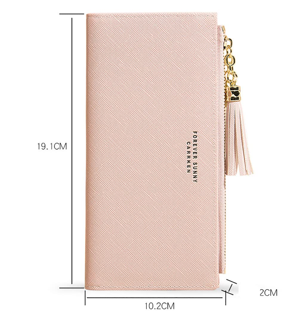 YaJaMa Women Wallet Long PU Leather Solid Credit Card Case Holder Organizer Zipper Coins Purse Cellphone Pouch with Tassel (Red)