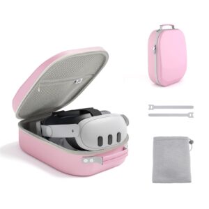 aubika pink carrying case for meta quest 3s/quest 3/oculus quest 2/pico 4/quest pro/vision pro, compatible with elite/battery headset strap accessories, hard travel case