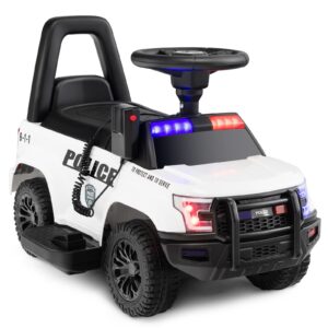 costzon police car ride on, 6v battery powered electric kids ride on car with megaphone, lights, siren, under seat storage, toddler push car, ride on toys for toddlers 1-3 boys girls (white)