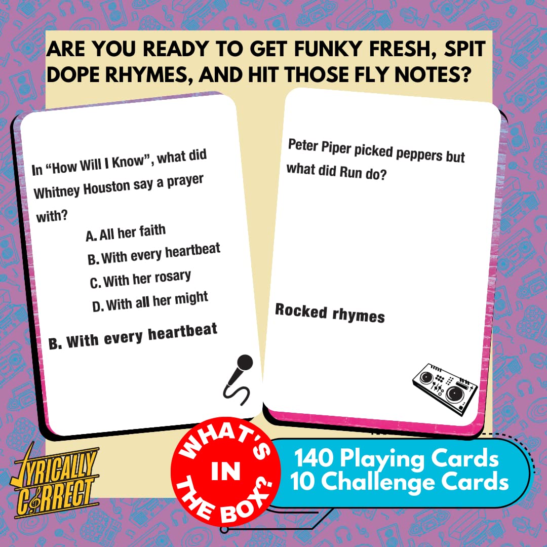 Lyrically Correct Music Trivia Card Game | Multi-Generational Family Gatherings, Adult Game Night and Fun Trivia (80's Mixtape Hip Hop, R&B, Funk and Pop)