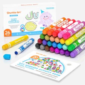 shuttle art washable dot markers 26 colors with free activity book, fun art supplies for kids toddlers and preschoolers, non toxic water-based paint daubers, dot art markers