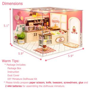 TuKIIE DIY Miniature Dollhouse Kit with Furniture, 1:24 Scale Creative Room Mini Wooden Doll House Accessories Plus Dust Proof for Kids Teens Adults(Ice Cream Shop)