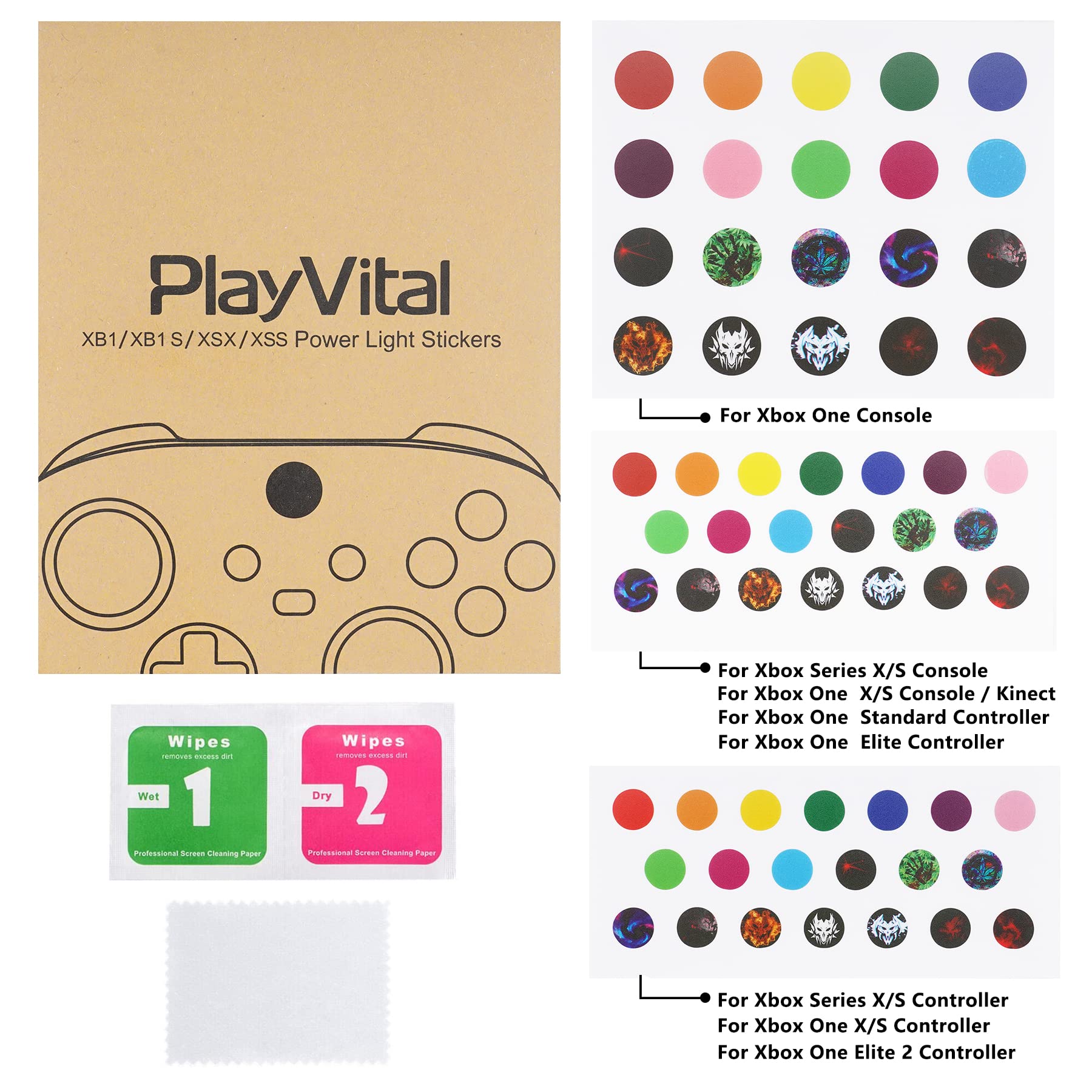 PlayVital Custom Home Button Power Switch Stickers Skin Cover for Xbox Series X & S, for Xbox One & Xbox One X/S Console & Controller, for Xbox One Elite Controller and Kinect - 60 pcs One Pack