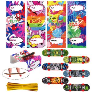 zhanmai 28 pcs valentines day cards with 28 pcs collectible fingerboards, valentine party favor greeting card mini skateboards novelty toys and amusements for school classroom exchange prize gift