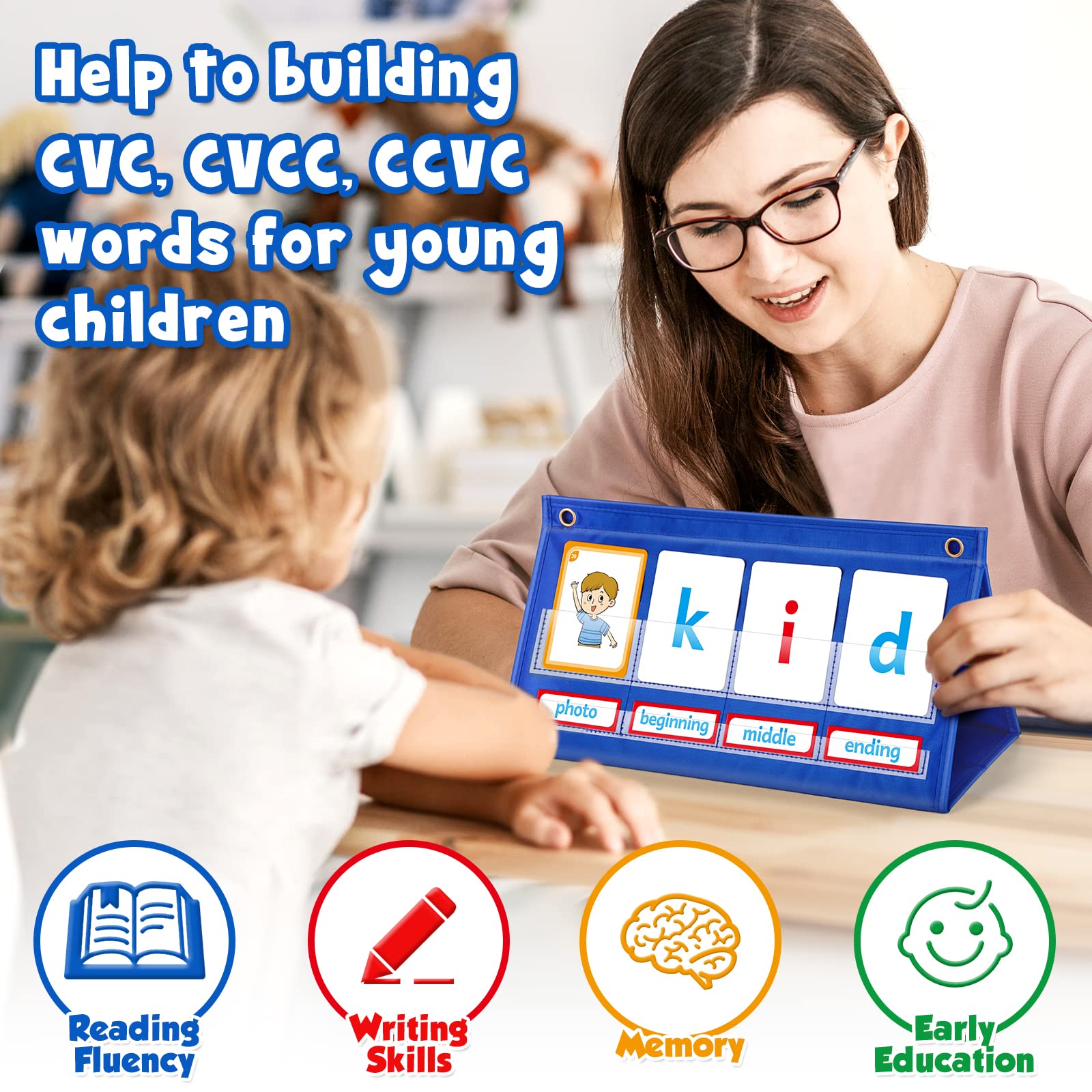 Torlam CVC Word Builder Kindergarten Classroom Must haves, Phonics Games Preschool Learning Activities Spelling Toy Reading Letter Site Sight Words Games Flash Cards for Kids Autism Special Education