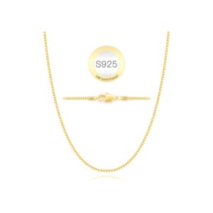 Jewlpire 18k Over Gold Chain Necklace for Women, 1mm Box Chain Necklaces Gold Chain for Women Shiny & Sturdy Women's Chain Necklaces, 20 Inches