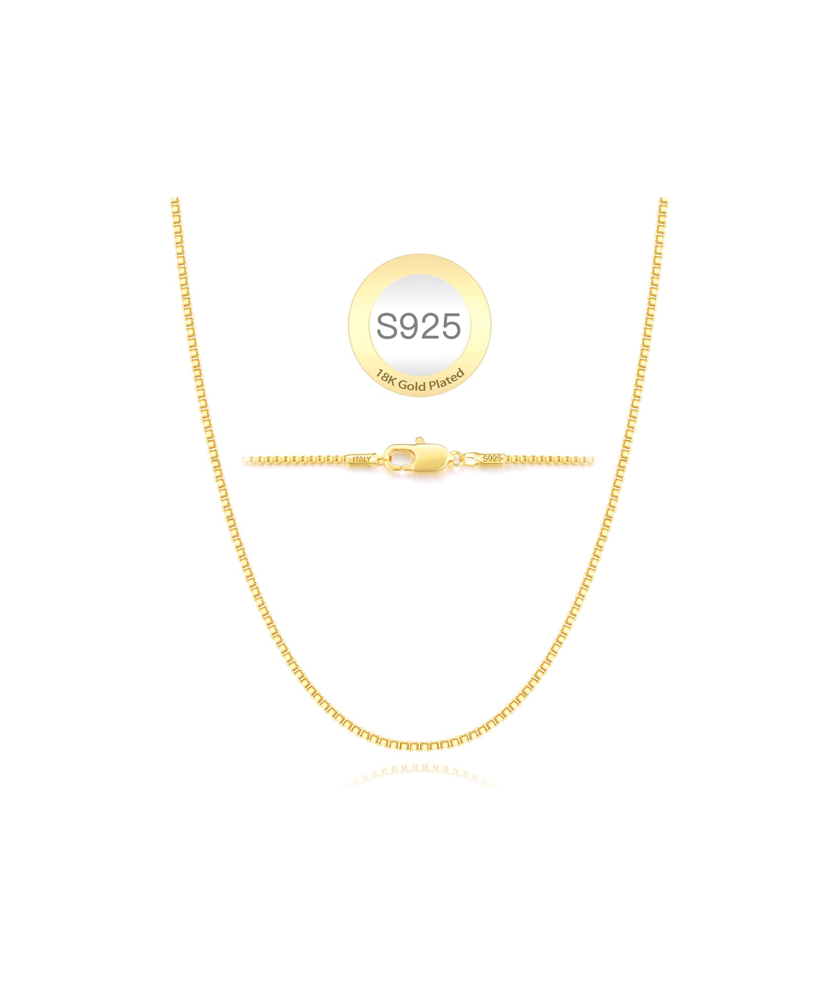 Jewlpire 18k Over Gold Chain Necklace for Women, 1mm Box Chain Necklaces Gold Chain for Women Shiny & Sturdy Women's Chain Necklaces, 20 Inches