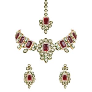 i jewels gold plated indian wedding bollywood choker necklace jewellery set with earrings & maang tikka for women (ij359m)