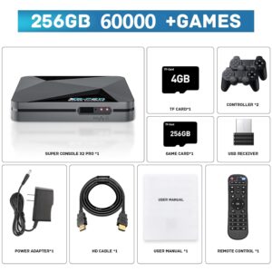 Kinhank Retro Game Console Super Console X2 Pro Built-in 65000+ Games, Plug&Play Video Game Console Android 9.0/CoreE/Emuelec 4.6 3 System In One, S905X2 Chip, 4K UHD Output,2.4G/5G, BT 5.0