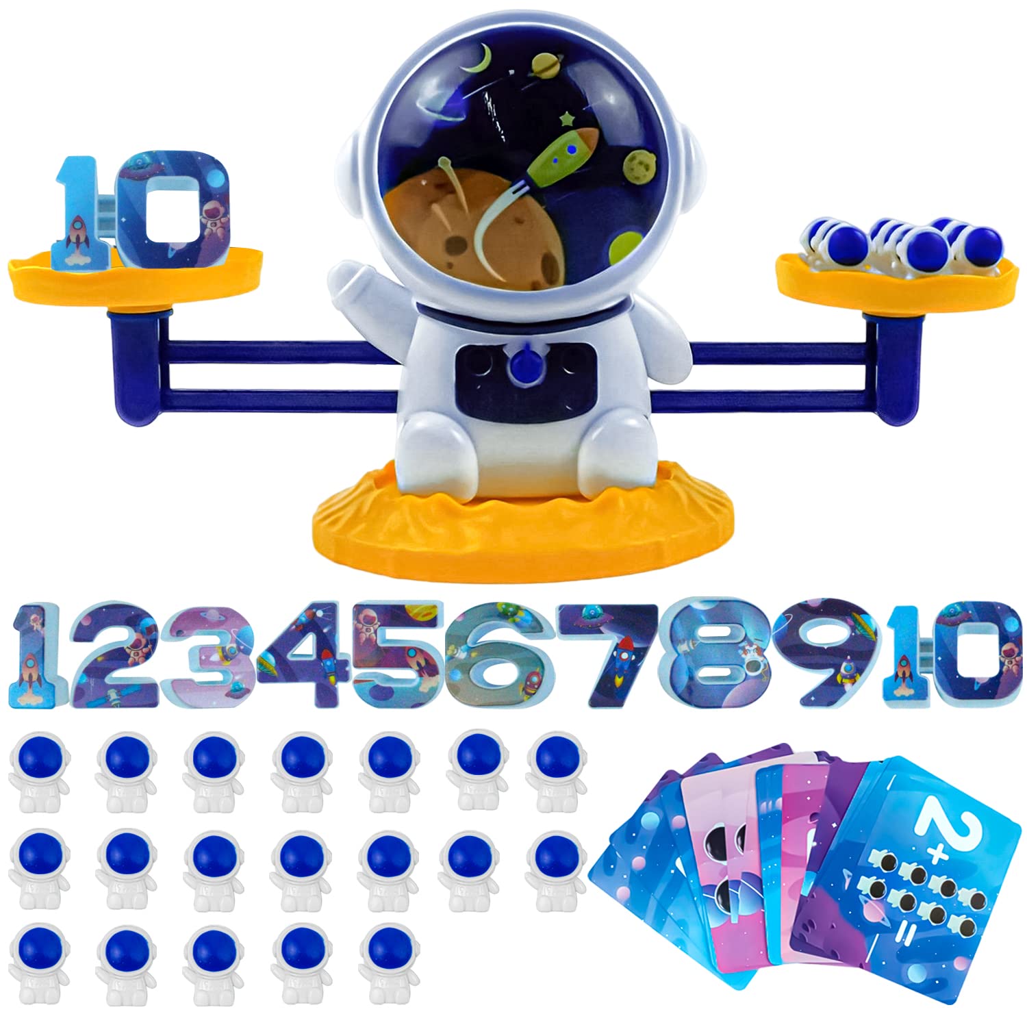 HT HONGTENG Balance Counting Cool Math Game for Kids - STEM Toys for 3 4 5 6 Year Olds Boys and Girls Educational Kindergarten -Astronaut Number Learning Material