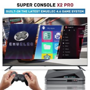 Kinhank Retro Game Console Super Console X2 Pro Built-in 65000+ Games, Plug&Play Video Game Console Android 9.0/CoreE/Emuelec 4.6 3 System In One, S905X2 Chip, 4K UHD Output,2.4G/5G, BT 5.0