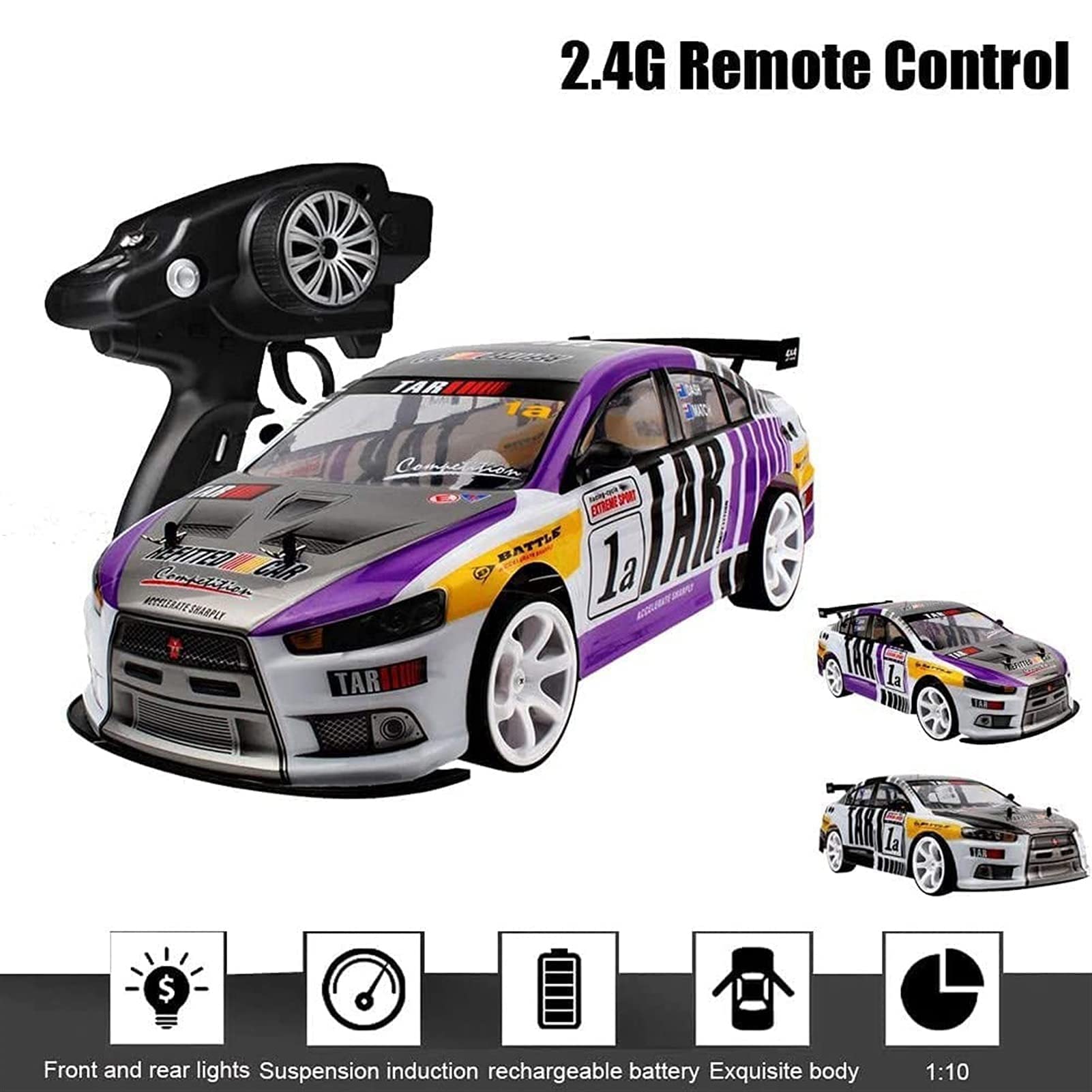 QIYHBVR GT RC Drift Racing Car 1/10 Scale Remote Control Drift Car Toy Gift for Kids, 4WD High Speed Sport Racing Car RC Vehicle Electric Drifting Race Car Remote Control Toy Racing Car