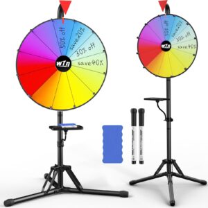 gsow 16” color prize wheel, 12 slots spinning wheel with folding tripod floor stand, editable raffle wheel spinner with tray dry erase markers & eraser, for carnival trade show fortune spinning game