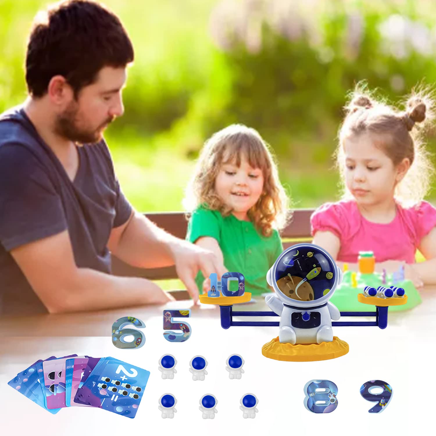 HT HONGTENG Balance Counting Cool Math Game for Kids - STEM Toys for 3 4 5 6 Year Olds Boys and Girls Educational Kindergarten -Astronaut Number Learning Material