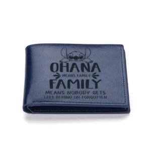 thtcsq leather wallet lover gift ohana means family leather wallet birthday gifts for family friends daughter sister son birthday christmas gift (blue)