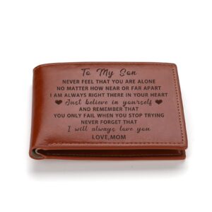 to my son gift leather wallet engraved personalized leather wallet birthday gifts,graduation gift from mom,christmas gift to son customized gift(never feel son)