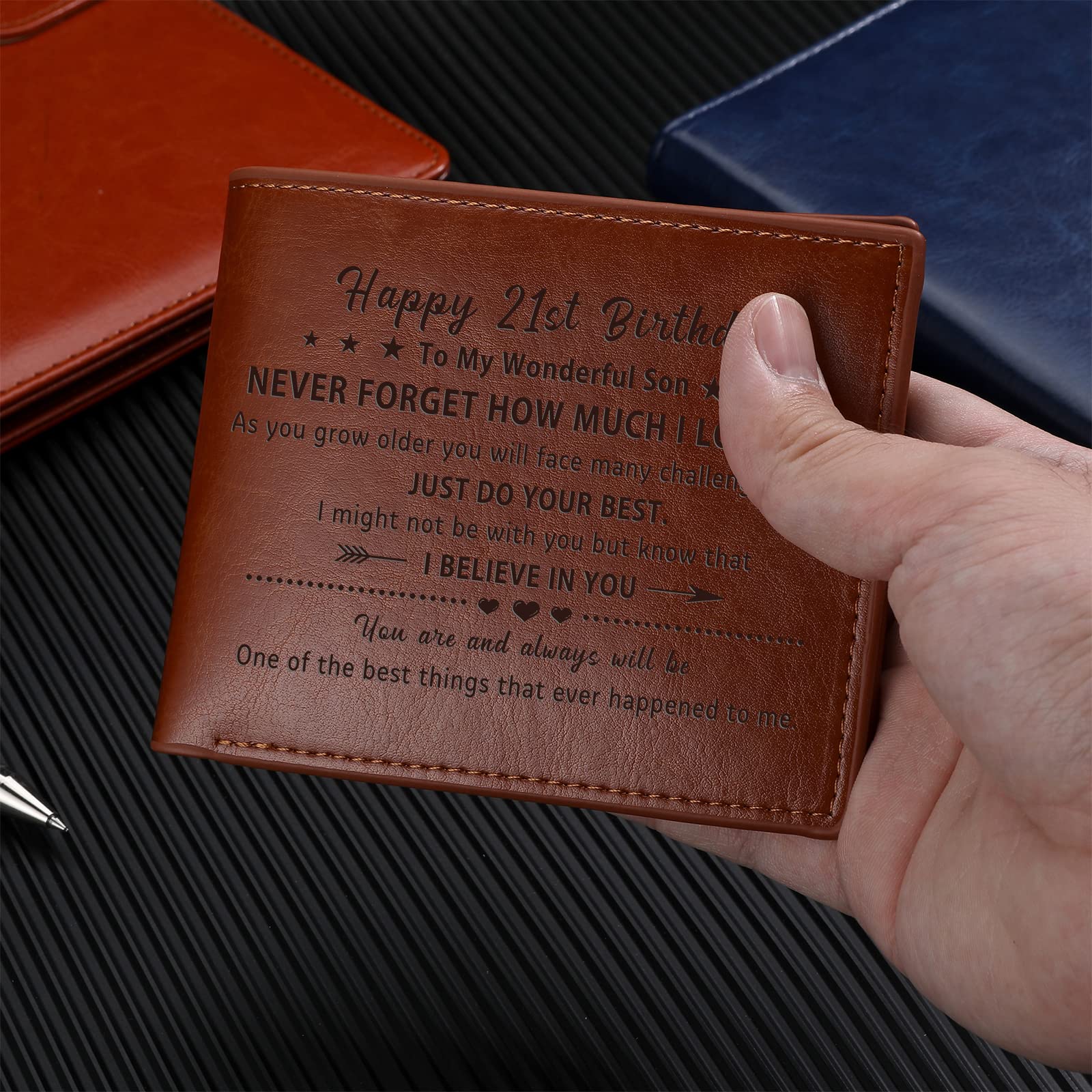 THTCSQ Happy Birthday Gifts 16th 18th 21st Gifts Leather Wallet Never Forget How Much I Love You Leather Wallet Birthday Graduation Gifts for Son Daughter (21)