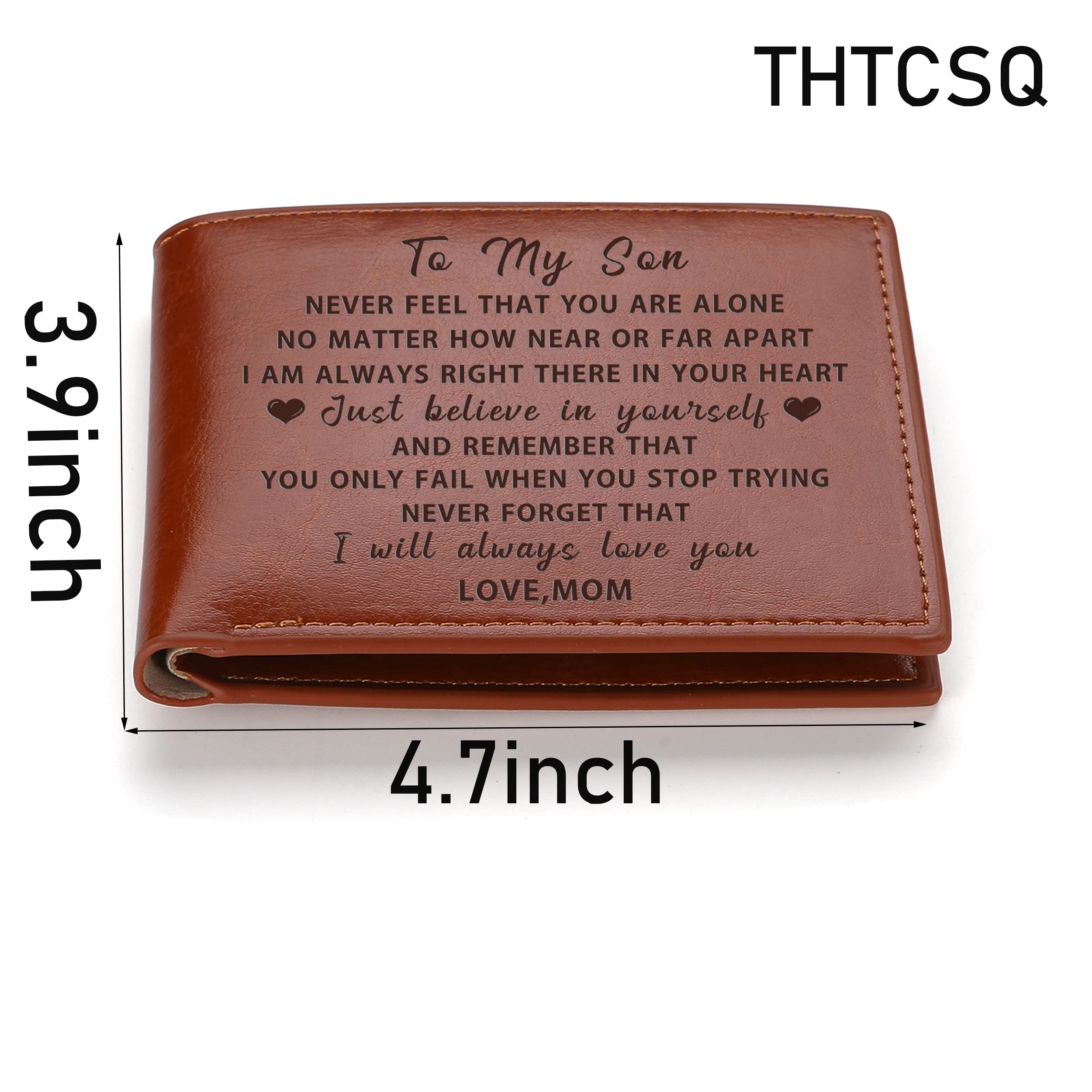 To My Son Gift Leather Wallet Engraved Personalized Leather Wallet Birthday Gifts,Graduation Gift from Mom,Christmas Gift to Son Customized Gift(never feel son)