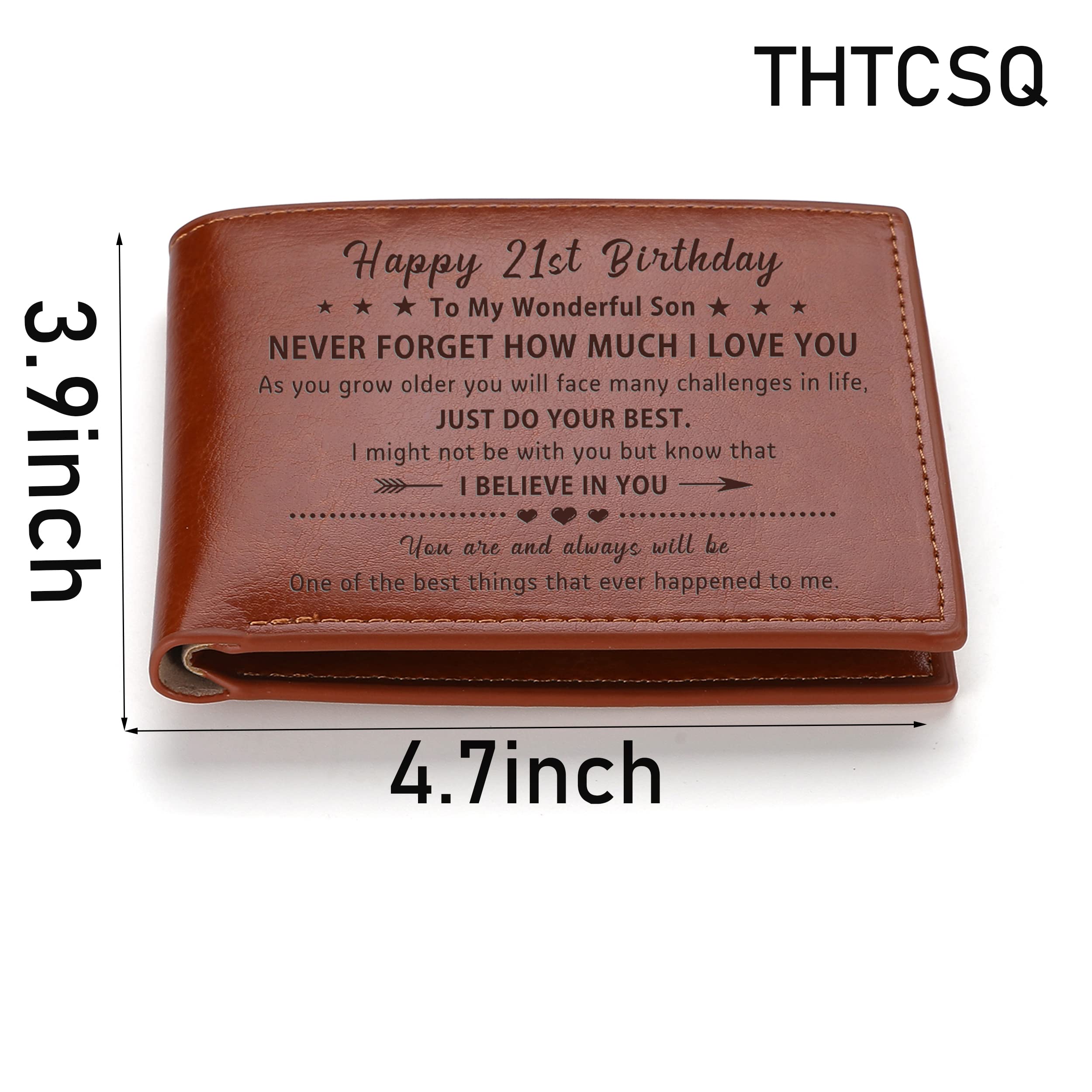 THTCSQ Happy Birthday Gifts 16th 18th 21st Gifts Leather Wallet Never Forget How Much I Love You Leather Wallet Birthday Graduation Gifts for Son Daughter (21)