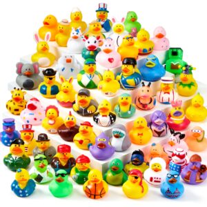 joyin 30 pcs rubber ducks, random assortment jeep ducks bulk with mesh carry bag, mini rubber duckies for toddler baby bath toys, kids bath pool toys birthday gifts party favors