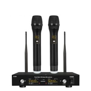 g-mark g120 uhf wireless microphone system professional, 2 channel metal handheld dynamic microphones for home karaoke, church, wedding, party, stage, meeting, speech