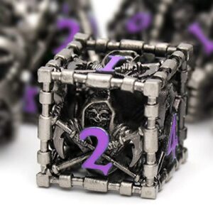 dnd dice for dungeons and dragons polyhedral dice set metal role playing d&d dice hnccesg hollow grim reaper dice gaming d and d dice for table game rpg pathfinder warhammer shadowrun (purple number)