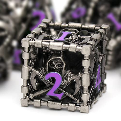 DND Dice for Dungeons and Dragons Polyhedral Dice Set Metal Role Playing D&D Dice HNCCESG Hollow Grim Reaper Dice Gaming D and D Dice for Table Game RPG Pathfinder Warhammer Shadowrun (Purple Number)