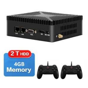 Mini Gaming PC Plug&Play, J1800 2THDD 4G Ram Retro Portable DC 12V HD Graphics Black Solid Mini Gaming PC