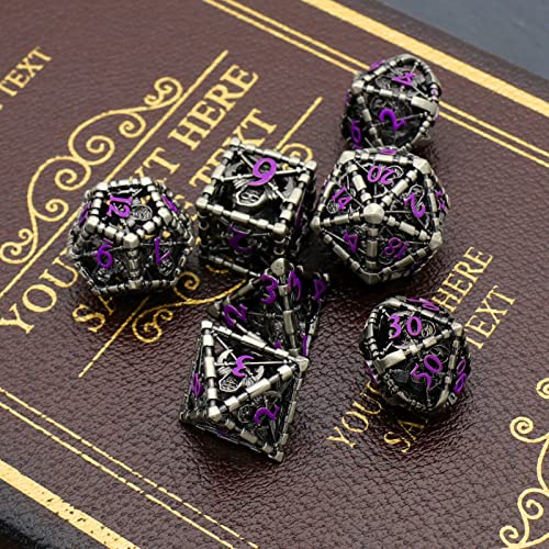 DND Dice for Dungeons and Dragons Polyhedral Dice Set Metal Role Playing D&D Dice HNCCESG Hollow Grim Reaper Dice Gaming D and D Dice for Table Game RPG Pathfinder Warhammer Shadowrun (Purple Number)