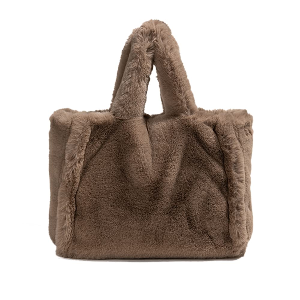 Large Fluffy Fuzzy Tote Bag Furry Purse Faux Fur Totes Shoulder Bags Women Plush Handbag Cute Winter Fashion Purses (khaki)