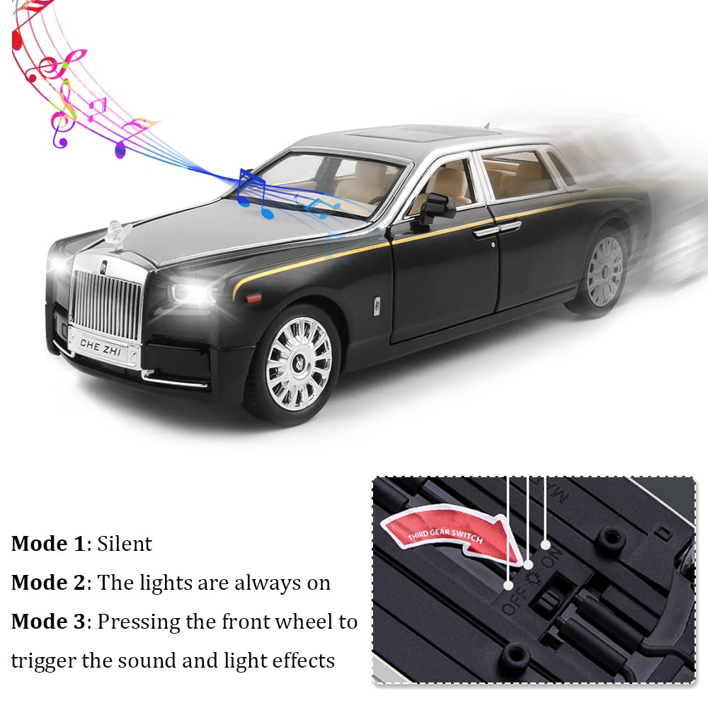 1/24 Diecast Car Model Rolls-Royce Phantom Toy Car, Alloy Collectible Phantom Replica Pull Back Model Car Vehicles with Sound and Light for Kids Boys Girls Birthday Gift