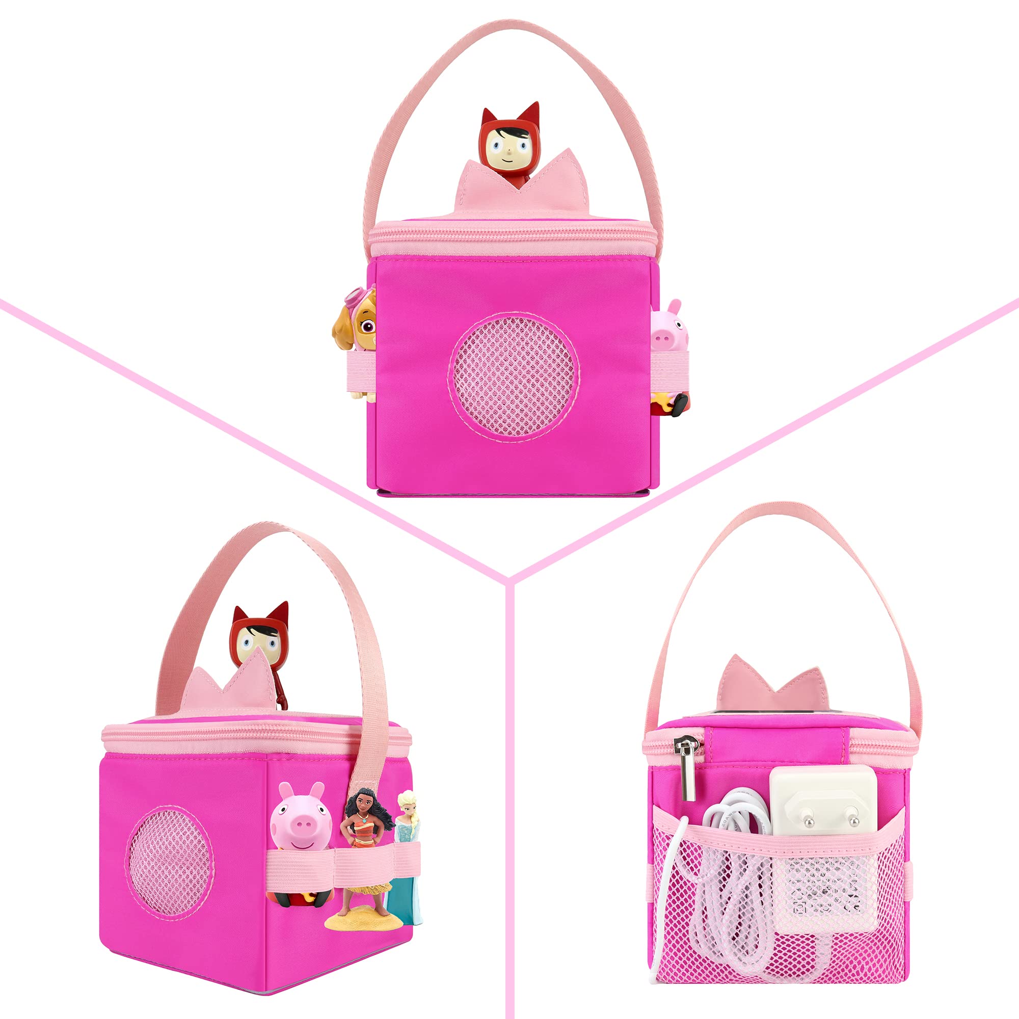 Carrying Bag for Toniebox and Tonies Figures, with Cover for Tonies Ears, Storage Case for Toniebox Characters and Accessories, Pink