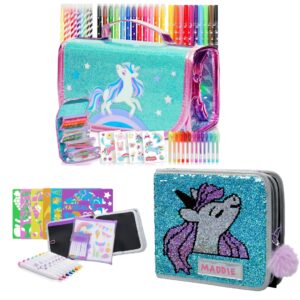 amitié lane unicorn stationery set - scented markers set + erasable doodle book set - easy diy kids arts and crafts kits - girls toys and birthday gifts for kids age 4-12