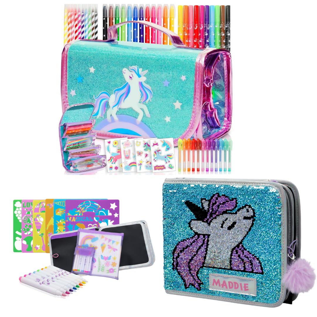 Amitié Lane Unicorn Stationery Set - Scented Markers Set + Erasable Doodle Book Set - Easy DIY Kids Arts and Crafts Kits - Girls Toys and Birthday Gifts for Kids Age 4-12