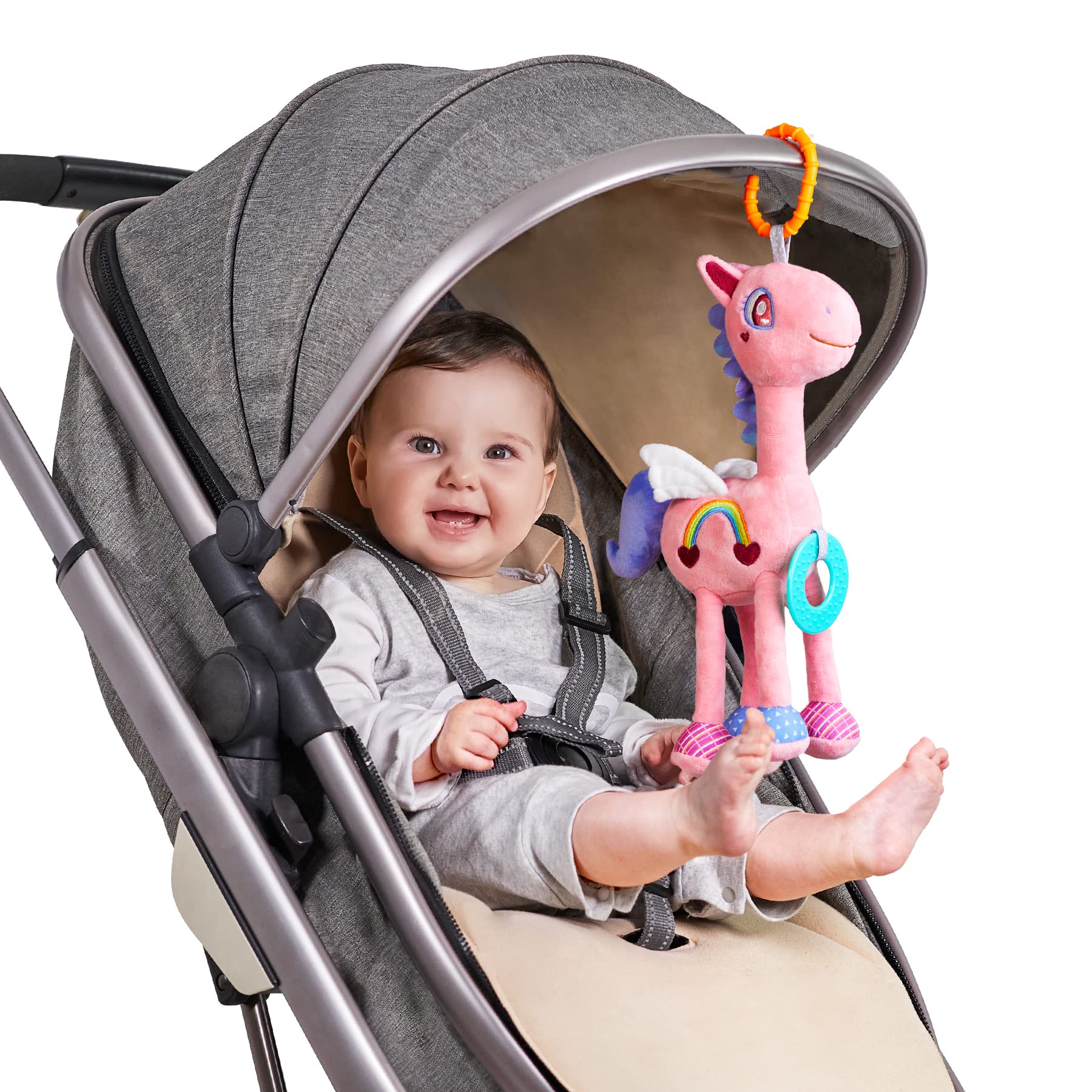 TUMAMA Baby Plush Hanging Rattle Toys, Crib Car Seat Travel Stroller Playmat Soft Plush Toy with Wind Chimes, Best Birthday Gift for Newborn 0-12 Months