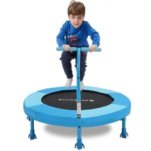 skybound 36 inch indoor trampoline for kids - kids trampoline indoor with handle - toddler trampoline with upgraded 2.0mm steel pipe and handlebar - mini indoor trampoline for kids age 3+ (blue)