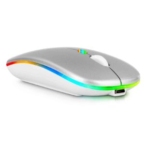 urbanx 2.4ghz & bluetooth mouse, rechargeable wireless mouse for huawei mediapad m5 lite bluetooth wireless mouse for laptop/pc/mac/computer/tablet/android rgb led silver