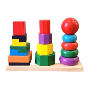 Wooden Shape Tower is A Great Early Educational Toy for Toddlers and Kids. It Helps to Develop Matching, Sorting and Classifying Skills Great for Toddlers 2+ Years